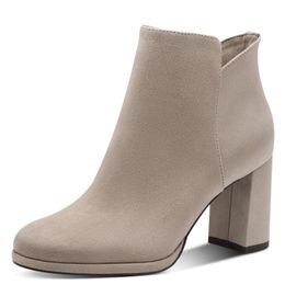 Tamaris Damen Stiefelette, Gr. 40, beige, Textil, Veloursleder, unifarben, Schuhe, Blockabsatz, Abendschuh, Festtagsschuh in veganer Verarbeitung