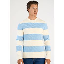 Strickpullover LINDBERGH "Strickpullover Relaxed Fit", Herren, Gr. L, soft blau, Obermaterial: 80% Baumwolle, 20% Polyester, gestreift, Rundhals, Pullover Strickpullover