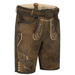 N&uuml;bler N&Uuml;BLER Herren Trachtenlederhose "Lederhosen kurz Latz Mondsee", braun, Gr. 50, Obermaterial: 100% Lammleder LEL., Hosen