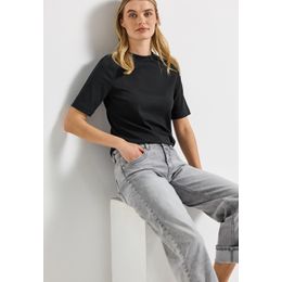 Street One Damen T-Shirt, schwarz, Gr. 36, unifarben, Web, 95% Baumwolle, 5% Elasthan, Shirts, aus Baumwolle mit Stretchante