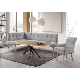 Eckbank exxpo - SOFA FASHION "Latte", silber, B:234cm H:95cm T:156cm, 94% PES, 6% NY, Sitzb&auml;nke, Eckbank, moderne Sitz- und R&uuml;ckensteppung, bequem und elegant, hoher Holzfu&szlig;