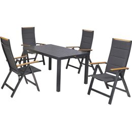 Garten-Essgruppe Merxx, B:59,5cm H:115,5cm T:74cmgrau, grau, graphit, Aluminium, Kunststoff, Polyester, Sitzm&ouml;bel-Sets, "Verona", inkl. 4