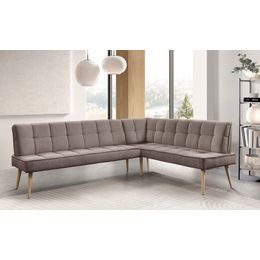 Eckbank exxpo - SOFA FASHION "Latte", latte, B:254cm H:95cm T:196cm, 94% PES, 6% NY, Sitzb&auml;nke, Eckbank, moderne Sitz- und R&uuml;ckensteppung, bequem und elegant, hoher Holzfu&szlig;