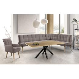 Eckbank exxpo - SOFA FASHION "Latte", latte, B:254cm H:95cm T:196cm, 94% PES, 6% NY, Sitzb&auml;nke, Eckbank, moderne Sitz- und R&uuml;ckensteppung, bequem und elegant, hoher Holzfu&szlig;