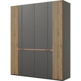 Kleiderschrank Musterring, B:197,3cm H:236cm T:58cm, grau, Hartfaserplatte, Holzwerkstoff, Schlafzimmer, Schr&auml;nke, "Isabelle", Lamellen in Eiche,