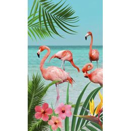 Strandtuch Good Morning, B:100cm L:180cm, blau, Microfaser, Obermaterial: 100% Polyester, Handt&uuml;cher, "Flamingo", Mikrofaser, 100x180,
