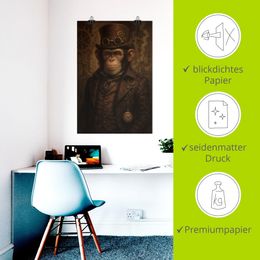 Wandbild Artland, B:60cm H:90cm, braun, Papier, Wohnzimmer, Bilder, "Steampunk-Affe", als Alubild, Leinwandbild, Poster, Wandaufkleber in verschied.