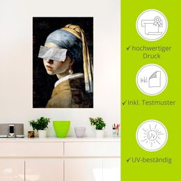 Wandbild Artland, B:60cm H:90cm, braun, Vinyl, Wohnzimmer, Bilder, "M&auml;dchen mit dem Perlenohrring und Papier", als Alubild, Leinwandbild, Poster,