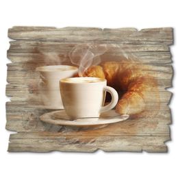 Holzbild Artland, B:40cm H:30cm, braun, Bilder, "Dampfender Cappuccino und Croissant"