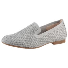 Gabor Damen Slipper, Gr. 35, grau, Textil, Ziegenveloursleder, Schuhe, Blockabsatz, Loafer, Bequemschuh mit funkelnden Strass-Steinen