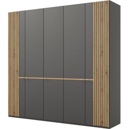 Musterring Kleiderschrank "Isabelle", Graphit-Dekor, B/H/T: 246,3cm x 236cm x 58cm, T&uuml;ren: 5 Stk. Lamellen in Bianco Eiche-Nachbildung, grau,