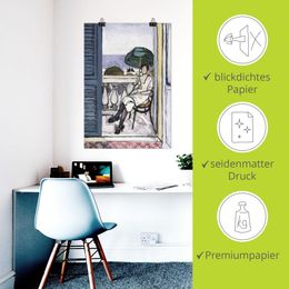 Wandbild Artland, B:90cm H:130cm, bunt, Papier, Wohnzimmer, Bilder, "Frau auf einem Balkon. 1919-20", als Alubild, Leinwandbild, Poster,
