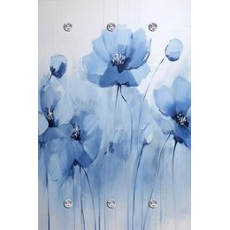 Garderobenpaneel queence "Wandgarderobe mit Motiv Mohnblume Aquarell inkl. Edelstahlhaken", blau, B:80cm H:120cm T:2,5cm, Acrylglas, Edelstahl, Garderobenpaneele, Garderobenpaneel, HD Premium Druck auf Acrylglas