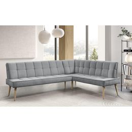 Eckbank exxpo - SOFA FASHION "Latte", silber, B:254cm H:95cm T:196cm, 94% PES, 6% NY, Sitzb&auml;nke, Eckbank, moderne Sitz- und R&uuml;ckensteppung, bequem und elegant, hoher Holzfu&szlig;