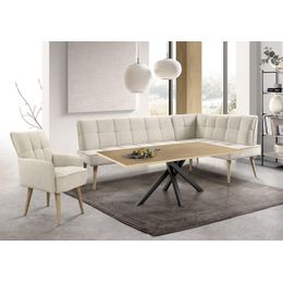 Eckbank exxpo - SOFA FASHION "Latte", beige, B:234cm H:95cm T:156cm, 94% PES, 6% NY, Sitzb&auml;nke, Eckbank, moderne Sitz- und R&uuml;ckensteppung, bequem und elegant, hoher Holzfu&szlig;