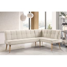 Eckbank exxpo - SOFA FASHION "Latte", beige, B:234cm H:95cm T:156cm, 94% PES, 6% NY, Sitzb&auml;nke, Eckbank, moderne Sitz- und R&uuml;ckensteppung, bequem und elegant, hoher Holzfu&szlig;