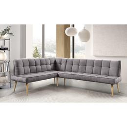 Eckbank exxpo - SOFA FASHION "Latte", cappuccino, B:254cm H:95cm T:196cm, 100% PES, Sitzb&auml;nke, Eckbank, moderne Sitz- und R&uuml;ckensteppung, bequem und elegant, hoher Holzfu&szlig;