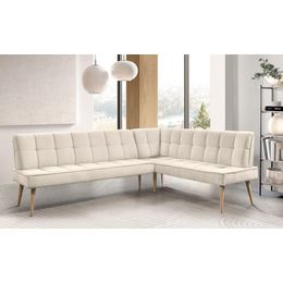 Eckbank exxpo - SOFA FASHION "Latte", beige, B:254cm H:95cm T:196cm, 94% PES, 6% NY, Sitzb&auml;nke, Eckbank, moderne Sitz- und R&uuml;ckensteppung, bequem und elegant, hoher Holzfu&szlig;
