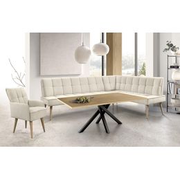 Eckbank exxpo - SOFA FASHION "Latte", beige, B:254cm H:95cm T:196cm, 94% PES, 6% NY, Sitzb&auml;nke, Eckbank, moderne Sitz- und R&uuml;ckensteppung, bequem und elegant, hoher Holzfu&szlig;