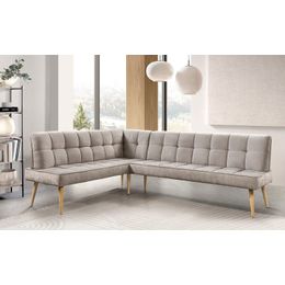Eckbank exxpo - SOFA FASHION "Latte", sand, B:254cm H:95cm T:196cm, 100% PES, Sitzb&auml;nke, Eckbank, moderne Sitz- und R&uuml;ckensteppung, bequem und elegant, hoher Holzfu&szlig;