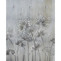 Garderobenpaneel queence "Wandgarderobe mit Motiv Grau Blumenwiese inkl. Edelstahlhaken", silbergrau, B:100cm H:120cm T:2,5cm, Acrylglas, Edelstahl, Garderobenpaneele, Garderobenpaneel, HD Premium Druck auf Acrylglas