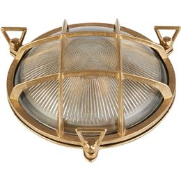 Searchlight Au&szlig;en-Wandleuchte "Bulkhead Round Outdoor Light - Solid Brass & Ribbed Glass", 1, H: 23,5cm, 1 Stk., gold, Leuchten