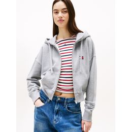 Tommy Jeans Damen Kapuzensweatjacke "TJW BXY CRP ZIP THRU HOODIE", grau, Gr. L, meliert, Sweatware, Obermaterial: 100% Baumwolle, Sweatjacken