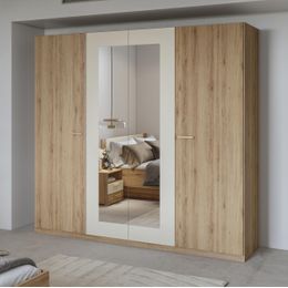 Kleiderschrank Home Affaire, B:228cm H:214,5cm T:59cm, beige, ABS-Kunststoff, FSC-zertifizierter Holzwerkstoff, Glas, Kunststoff, Melamin, Metall,