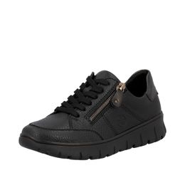 Rieker Damen Plateausneaker, Gr. 43, schwarz, Glattleder, unifarben, Schuhe, Freizeitschuh, Schn&uuml;rschuh, Halbschuh in Bequemweite G (= weit)