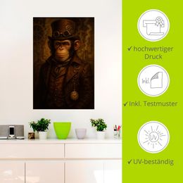 Wandbild Artland, B:80cm H:120cm, braun, Vinyl, Wohnzimmer, Bilder, "Steampunk-Affe", als Alubild, Leinwandbild, Poster, Wandaufkleber in verschied.