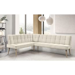 Eckbank exxpo - SOFA FASHION "Latte", beige, B:254cm H:95cm T:196cm, 94% PES, 6% NY, Sitzb&auml;nke, Eckbank, moderne Sitz- und R&uuml;ckensteppung, bequem und elegant, hoher Holzfu&szlig;
