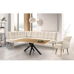 Eckbank exxpo - SOFA FASHION "Latte", beige, B:254cm H:95cm T:196cm, 94% PES, 6% NY, Sitzb&auml;nke, Eckbank, moderne Sitz- und R&uuml;ckensteppung, bequem und elegant, hoher Holzfu&szlig;