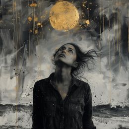 Acrylglasbild queence, B:50cm H:50cm T:1,5cm, schwarz, Acrylglas, Bilder, "Goldener Mond bei Nacht", HD Premium Kunstdruck in Galeriequalit&auml;t