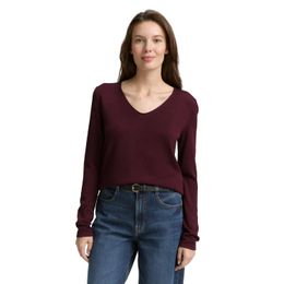 Tom Tailor Damen V-Ausschnitt-Pullover "Regular"bordeaux rot, Gr. L, unifarben, Strick, Obermaterial: 60% Baumwolle, 40% Viskose, Pullover, mit