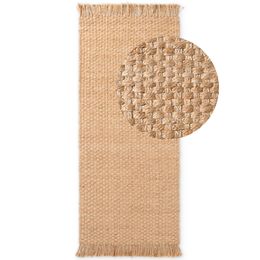 Teppich Hanse Home, B:80cm H:10mm L:300cmnatur,gold, Jute, Wohnzimmer, Teppiche, "Fjord", Jute, Handgemacht, Naturteppich, Wohnzimmer, L&auml;ufer, Fransen