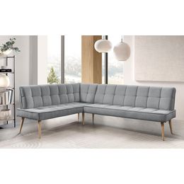 Eckbank exxpo - SOFA FASHION "Latte", silber, B:254cm H:95cm T:196cm, 94% PES, 6% NY, Sitzb&auml;nke, Eckbank, moderne Sitz- und R&uuml;ckensteppung, bequem und elegant, hoher Holzfu&szlig;