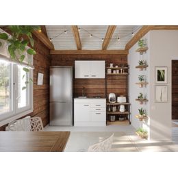Pantryk&uuml;che Optifit, B:100cm H:210cm T:60cm, wei&szlig;, Komplettk&uuml;chen-Sets, "OPTImulti", Breite 100 cm, Tiefe 60 cm, mit 2-Platten-Kochfeld