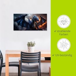 Wandbild Artland, B:150cm H:75cm, blau, Alu Dibond, Wohnzimmer, Bilder, "Im Reich des Drachen IX", als Alubild, Leinwandbild, Poster, Wandaufkleber