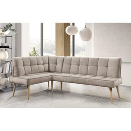 Eckbank exxpo - SOFA FASHION "Latte", beige, B:234cm H:95cm T:156cm, 100% PES, Sitzb&auml;nke, Eckbank, moderne Sitz- und R&uuml;ckensteppung, bequem und elegant, hoher Holzfu&szlig;