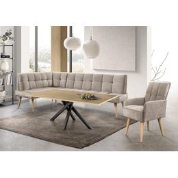 Eckbank exxpo - SOFA FASHION "Latte", beige, B:234cm H:95cm T:156cm, 100% PES, Sitzb&auml;nke, Eckbank, moderne Sitz- und R&uuml;ckensteppung, bequem und elegant, hoher Holzfu&szlig;