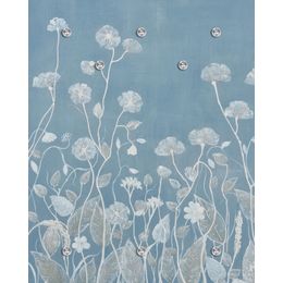 Garderobenpaneel queence "Wandgarderobe mit Motiv Blumenwiese in Hellblau inkl. Edelstahlhaken", grau, B:100cm H:120cm T:2,5cm, Acrylglas, Edelstahl, Garderobenpaneele, Garderobenpaneel, HD Premium Druck auf Acrylglas