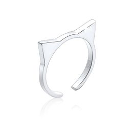 Elli Damen Fingerring "Katzenohren Cat Katze 925 Sterling Silber", Resizable, ohne Stein, Silber 925 (Sterlingsilber), 2mm, silber, Silber 925
