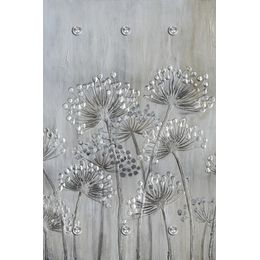 Garderobenpaneel queence "Wandgarderobe mit Motiv Grau Blumenwiese inkl. Edelstahlhaken", silbergrau, B:80cm H:120cm T:2,5cm, Acrylglas, Edelstahl, Garderobenpaneele, Garderobenpaneel, HD Premium Druck auf Acrylglas