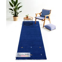 Wollteppich CarpetFine, B:80cm H:15mm L:300cm, blau, Wolle, Wohnzimmer, Teppiche, "Gabbeh Uni, auch als L&auml;ufer und Rund erh&auml;ltlich", reine Wolle,