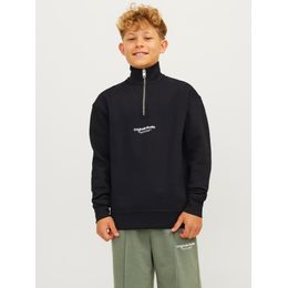 Jack & Jones Jungen Sweatshirt "JORVESTERBRO SWEAT QUARTER ZIP NOOS JNR", schwarz, Gr. 176, JACK & JONES JUNIOR, bedruckt, angeraute Sweatware, Obermaterial: 70%