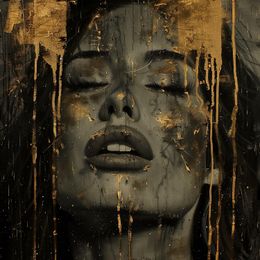 Acrylglasbild queence, B:100cm H:100cm T:1,5cm, gold, Acrylglas, Bilder, "Goldenes Gesicht", HD Premium Kunstdruck in Galeriequalit&auml;t