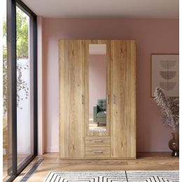 Kleiderschrank FORTE, B:133,2cm H:210,5cm T:54,2cm, braun, Holzwerkstoff, Schlafzimmer, Schr&auml;nke, Dreht&uuml;renschrank, Spiegel, Stauraum, 2 Schubladen