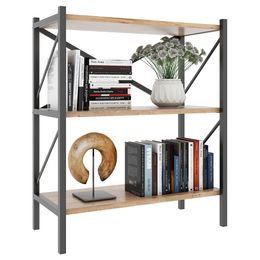 Standregal Vcm, B:66cm T:34cm, braun, Wohnzimmer, Regale, "Holz Metall Stand Regal B&uuml;ro B&uuml;cher Insasi 2fach"