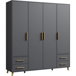 Dreht&uuml;renschrank Rauch, B:187cm H:203cm T:53cm, grau, Holzwerkstoff, Schr&auml;nke, "Kleiderschrank Schrank Garderobe SHINJO Breiten 93/140/187 cm",