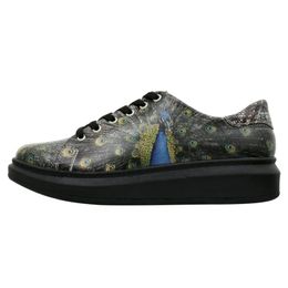 DOGO Damen Plateausneaker "Myra Low-Top Sneaker Birds Chirping Damen Sneaker, Myra Low-Top", Gr. 37, schwarz, Lederimitat, Schuhe, Handgefertigt